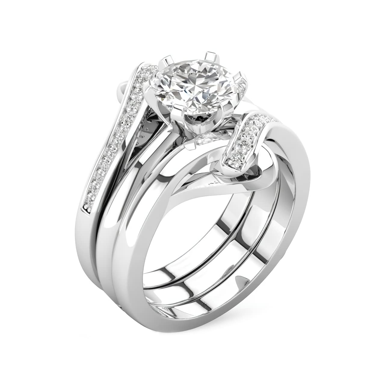 Wedding Ring Set for Women Bridal Ring Set 1 Carat Center Moissanite Engagement Ring Set Platinum Plated Silver 3 Piece Wedding Ring Sets for Her size7