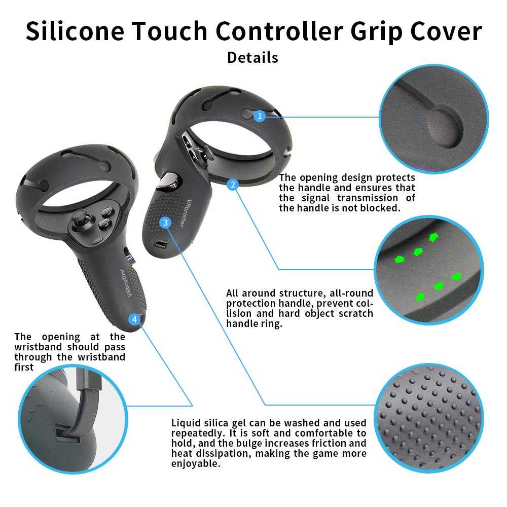 VRbrother Newer Version Controller Silicone CoverMask for Oculus Quest VR headset handle are reserved for infrared does not interfere with any of the functions comfort suit 8piece set