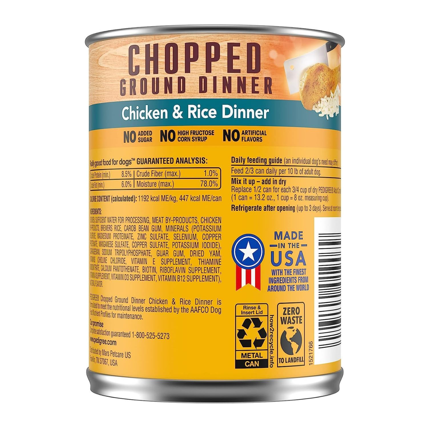 Pedigree Wet Dog Food Traditional Ground Dinner, Chicken and Rice Dinner, 13.2 Oz Can