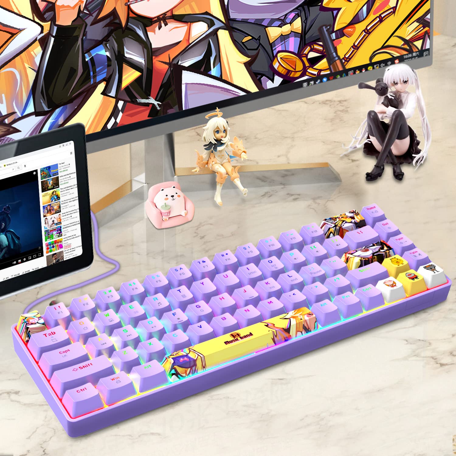 Portable 60% Mechanical Gaming Keyboard 18 Chroma RGB Backlit Ultra-Compact 68 Keys Dye Sublimation PBT Ergonomic Full Keys Anti-ghosting Compatible with PS4,PS5,PC,Gamers,Typist(Black/Brown Switch)