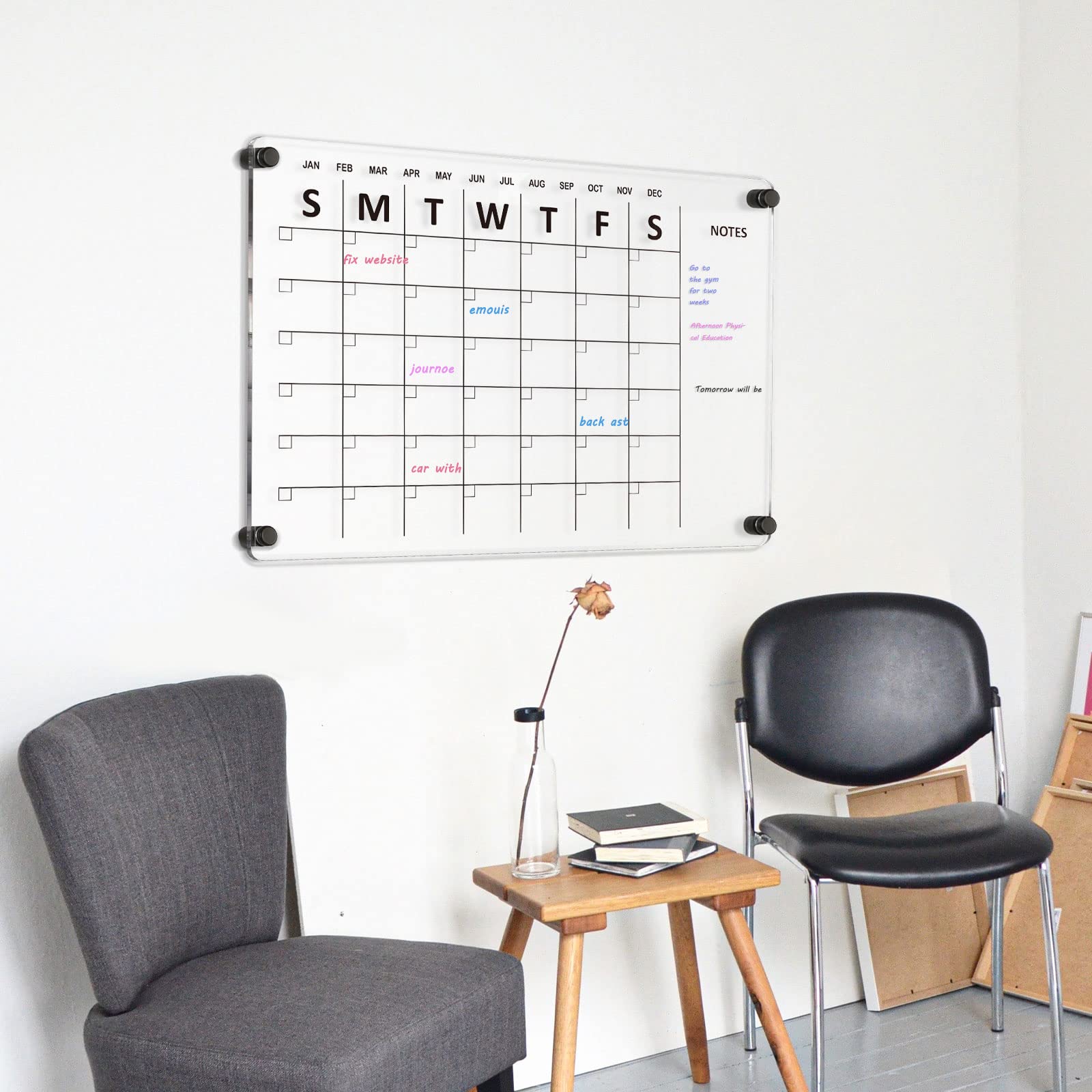 QUEENLINK Acrylic Calendar for Wall, 16"×24" Acrylic Wall Calendar Large Acrylic Board for Wall, Clear Dry Erase Board Wall Mount Familiy Planner(Black)