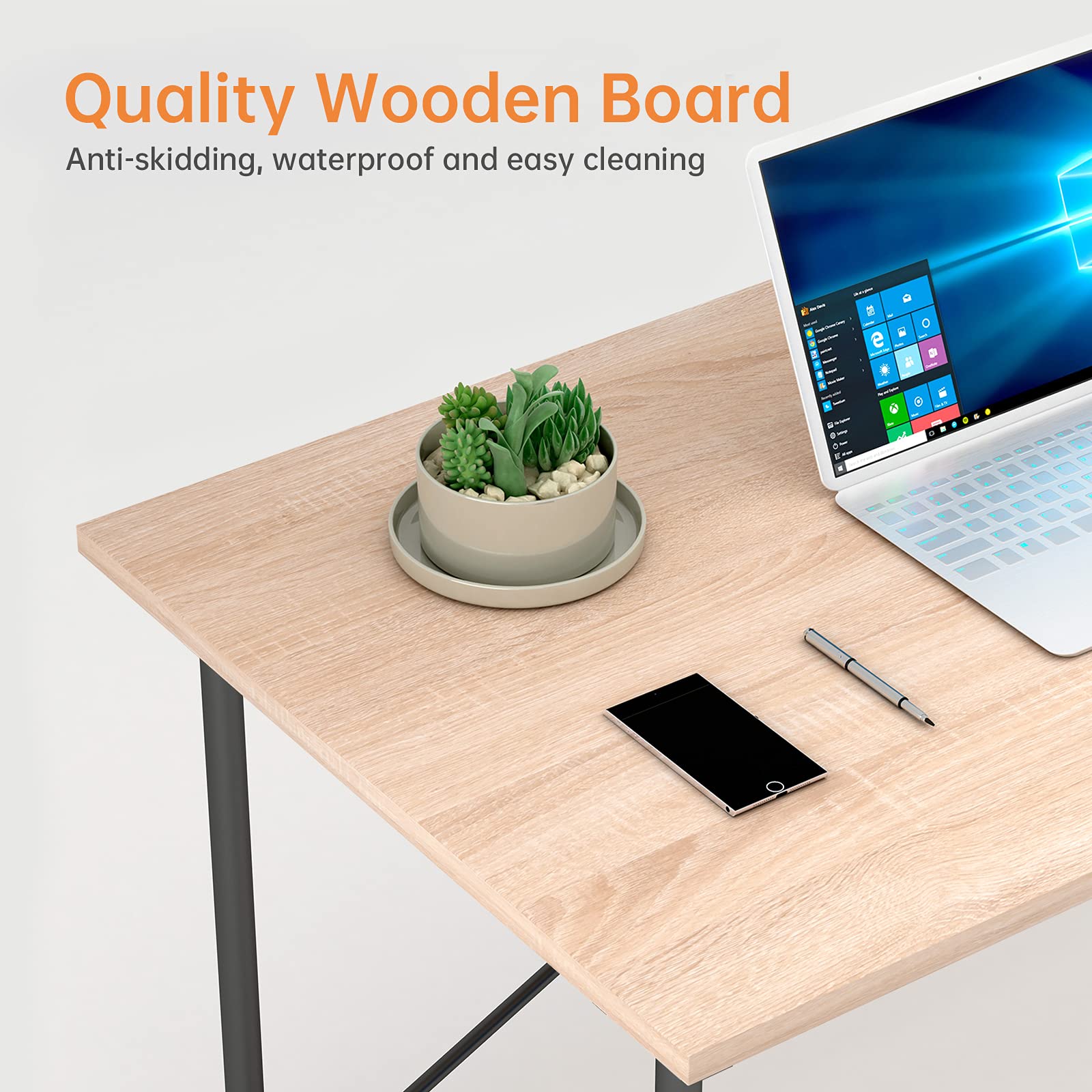 SMAGREHO Writing Computer Desk 47 inch,Home Office Sturdy PC Laptop,Modern Simple Style Wood Table,Black Metal Frame,Oak