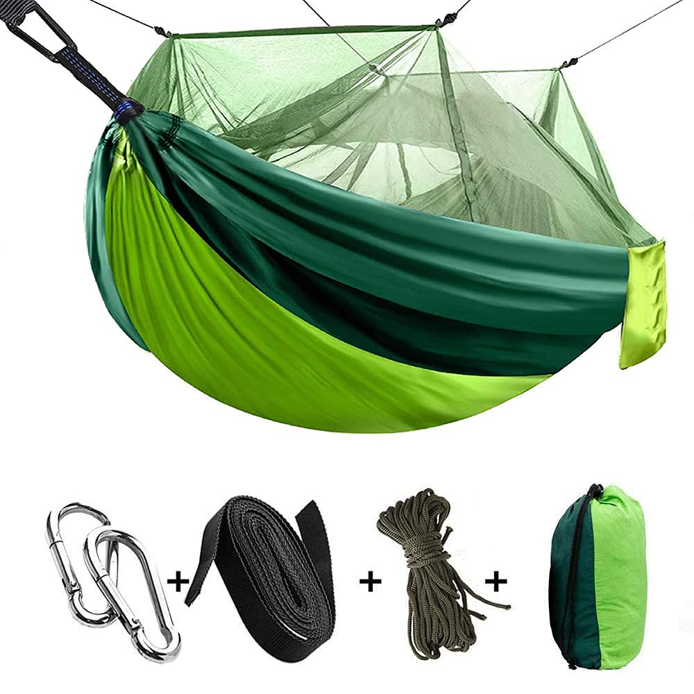 TAVOLOZZA Camping Hammock with Mosquito/Bug Net, 10ft Hammock Tree Straps and Carabiners, Easy Assembly, Portable Parachute Nylon Hammock for Camping, Backpacking, Survival, Travel, Indoor & More