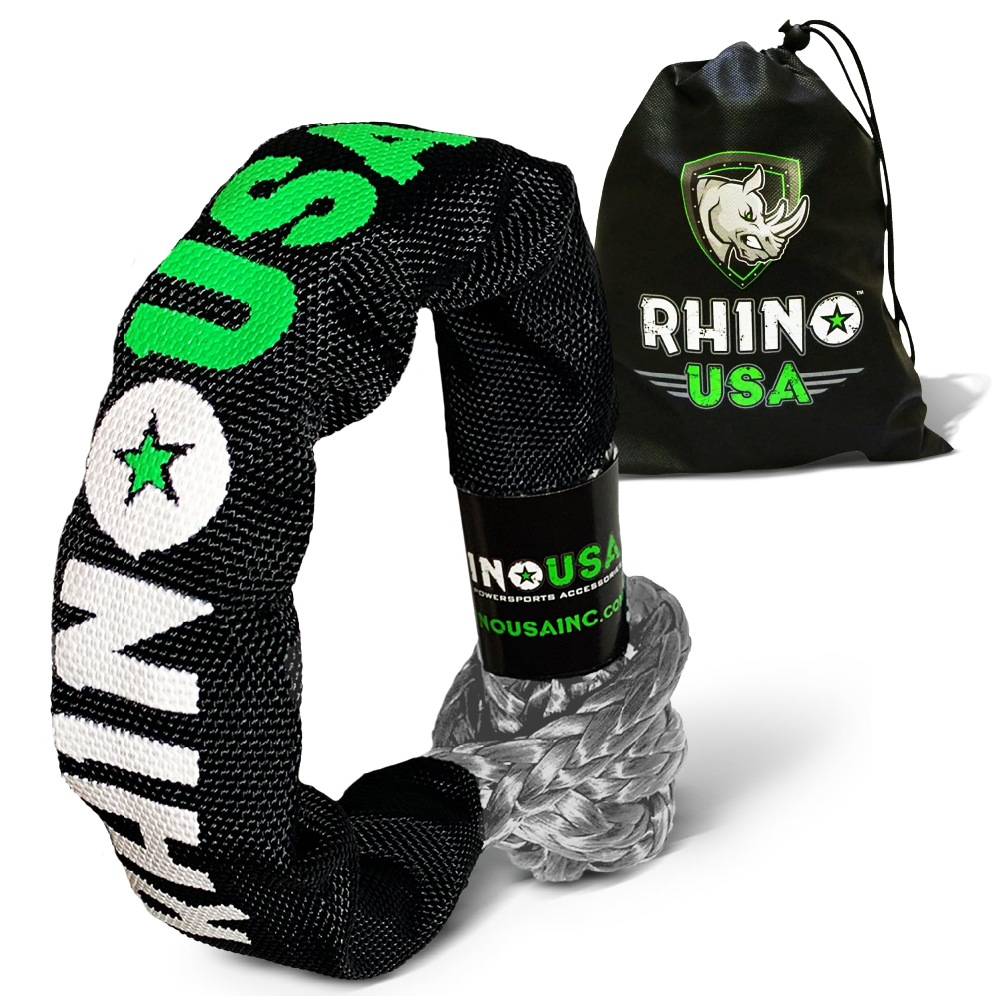 Rhino USA Synthetic Soft Shackle Rope - 44,050lb Guaranteed Max Break Strength Recovery Offroad Tow Shackles for UTV, ATV, Trucks, 4x4 - Use with Rhino Tow Strap (1/2" 1-Pack Gray)