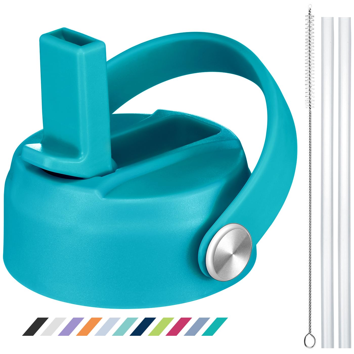 Replacement Straw Lid for Hydroflask Wide Mouth 12 16 18 20 32 40 64 oz,with Straws,Brush,Compatible with Other Wide Mouth Water Bottles (Laguna)