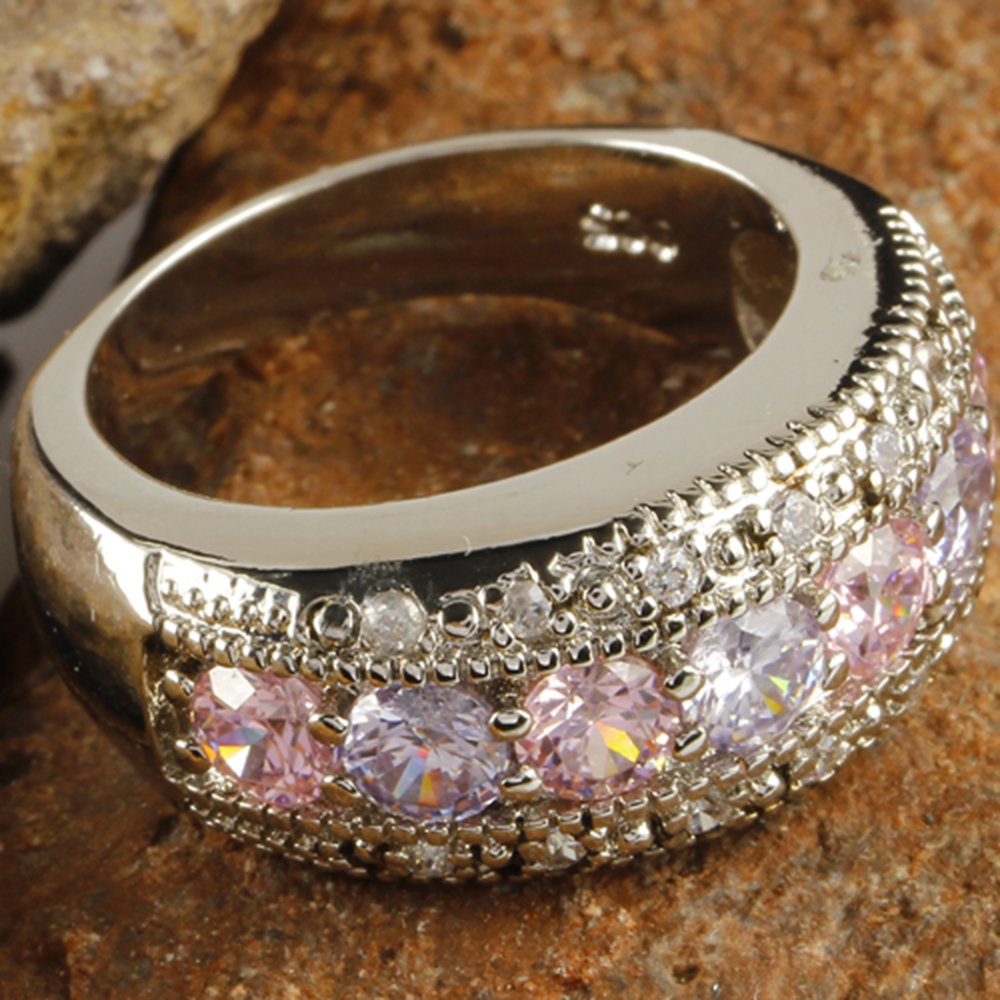 Psiroy 925 Sterling Silver Plated Created Pink Topaz Filled Half Eternity Band Ring Size 9