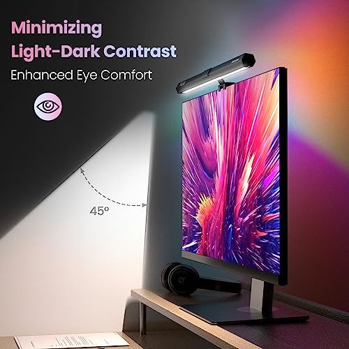 Quntis Monitor Light RGB Backlight, Eye-Care Dual Light Computer Light Bar Gaming Office Desk Lamp, 15 Modes Dimmable Backlight, 3 Color Temperature Adjustable Brightness, Ra95 Screen Light Bar