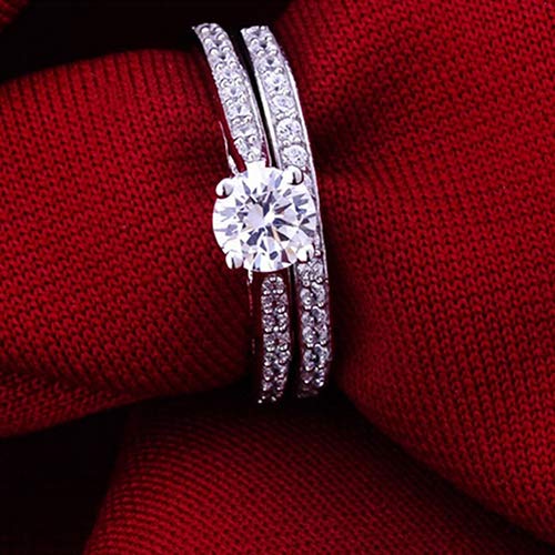 super1798 Women Engagement Wedding 2Pcs Set Cubic Zirconia 925 Sterling Silver Rings - US 8