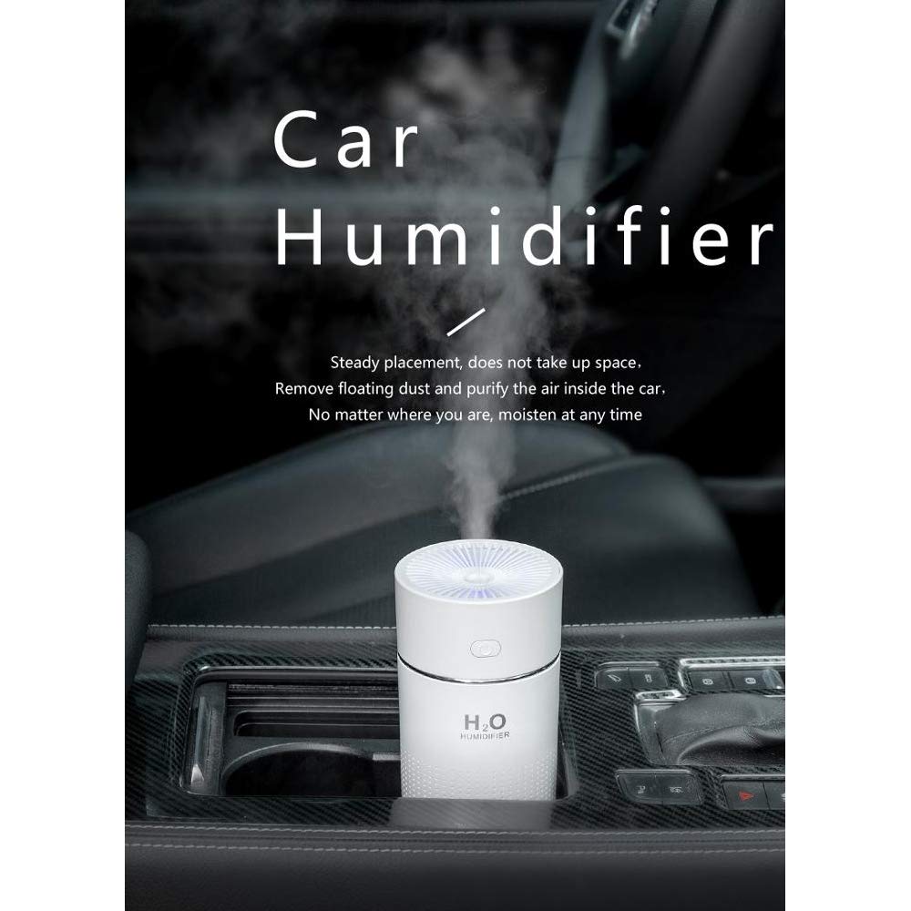 SNSE Portable USB Mini Humidifier with Color LED Warm Light, Small Humidifier for Office Car Bedroom Travel Hotel, Quiet Operation and Auto Timer Shut-Off, 360ml Portable Personal Humidifier (White)