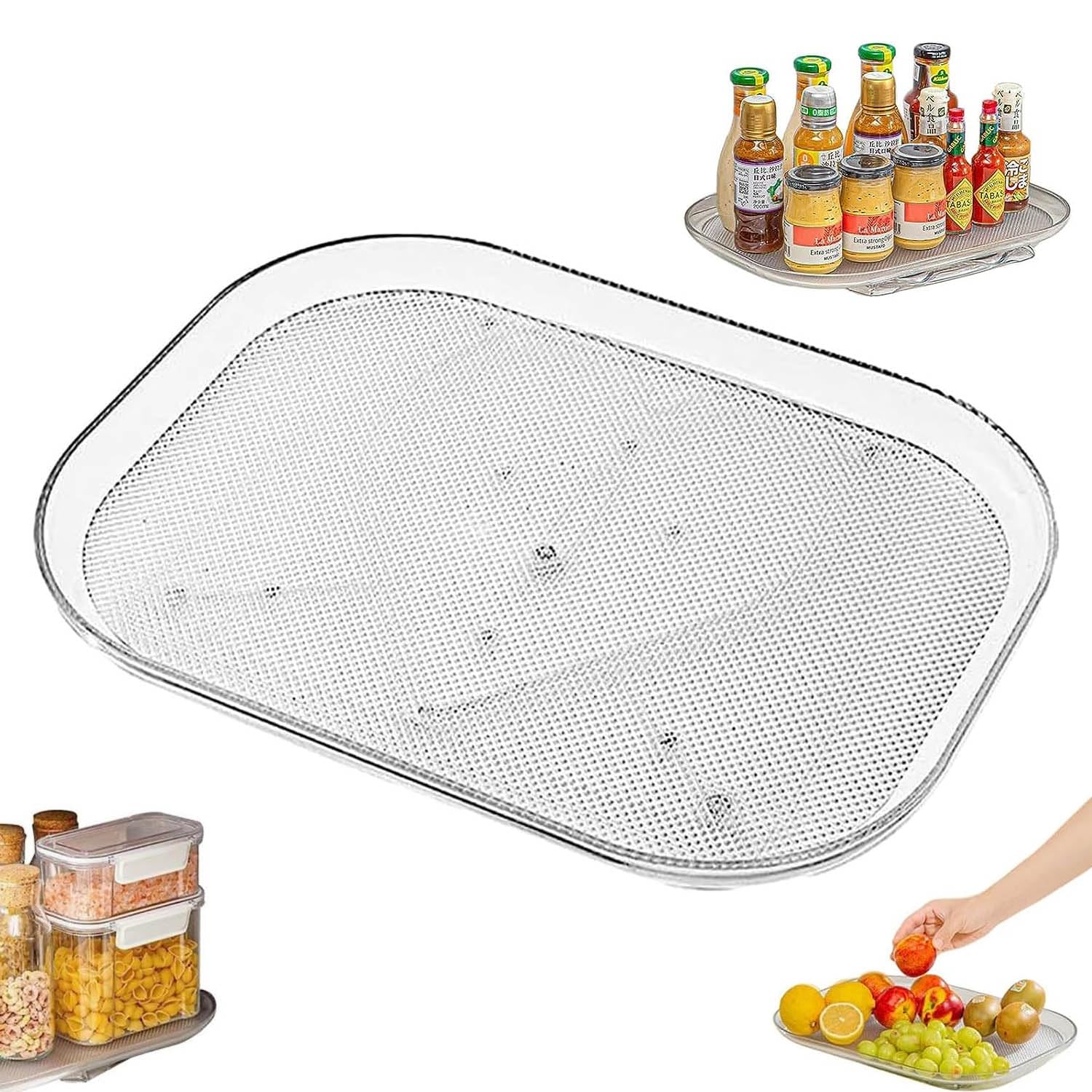 Square Lazy Susan Turntable Space Organizer Tray, 15.7" Clear Rectangular Rotating Tray, Lazy Susan Organizer for Refrigerator Cabinet, Table, Pantry, Kitchen, Countertop (15.7 X 11.7 Inches)