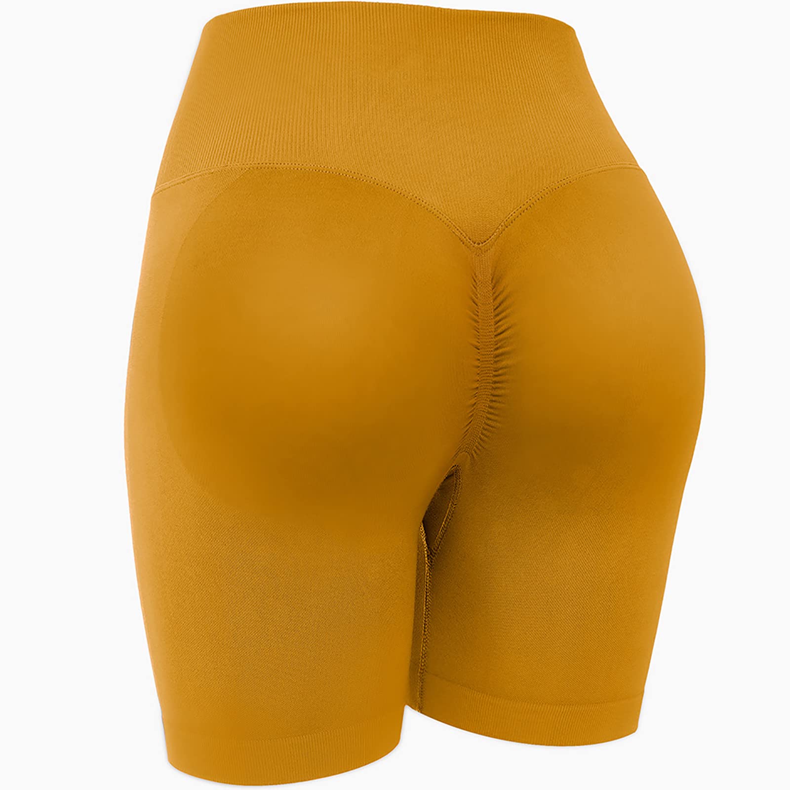 Women's Yoga Shorts Tummy Control High Waist Biker Shorts Exercise Workout Butt Lifting Tights Short Pants for Gym Athletic Running, Ginger Yellow,M