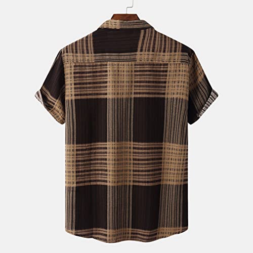 YYQXIiyty Men's Slim-Fit Blouses V-Neck Casual Formal Beach Dress Shirts Short Sleeve Button Down Open Front Shirts Brown