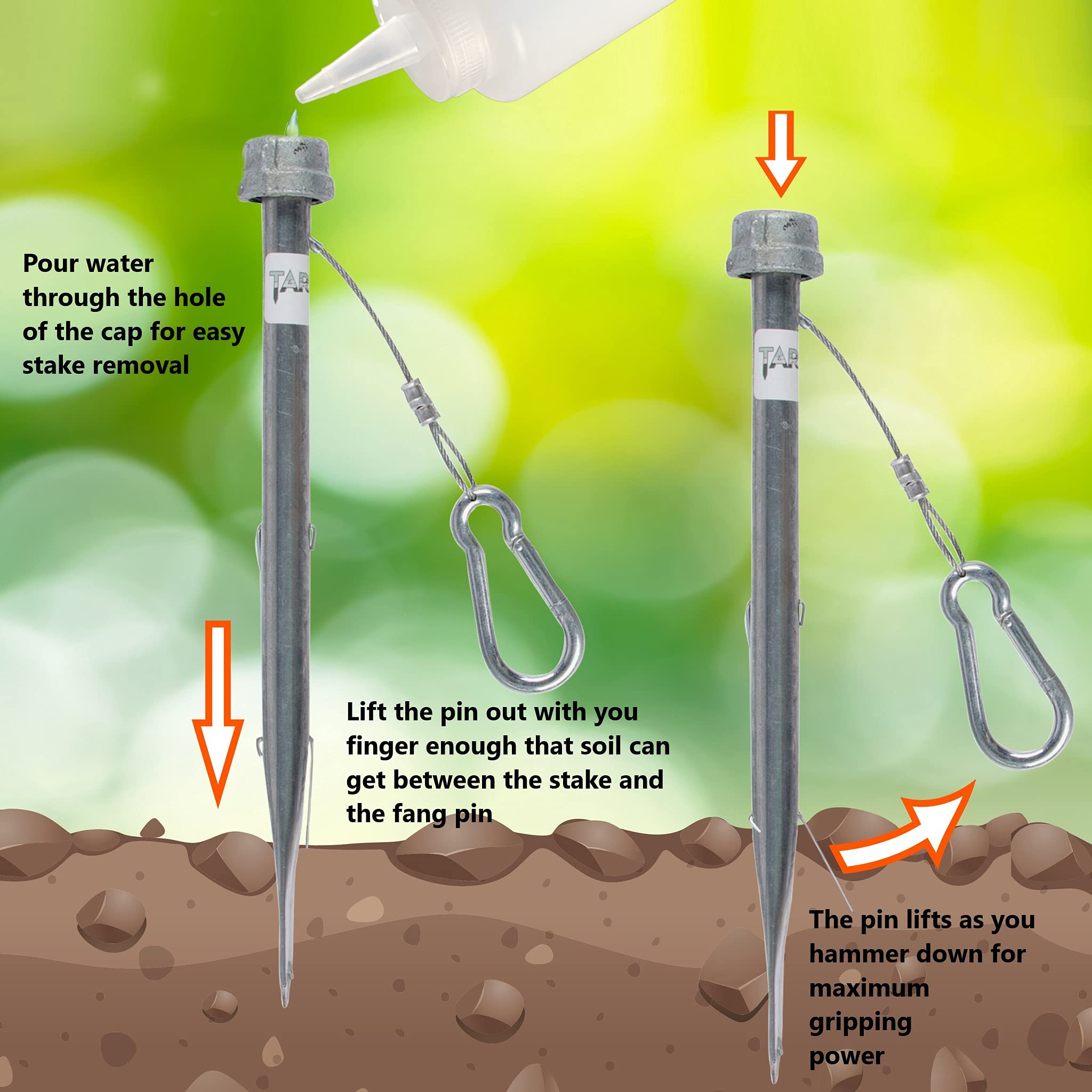 TARPFANG Tent Stake Set - Galvanized Tent Anchors, Tent Poles, Galvanized Top Made For Repeated Use, Included Carabiner For Fast Latch On To Tents, Compact For Easy Storage