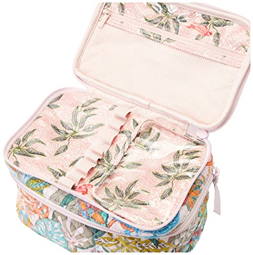 Vera Bradley Women's Cotton Brush Up Cosmetic Makeup Organizer Case, Rain Forest Canopy - Recycled Cotton, One Size