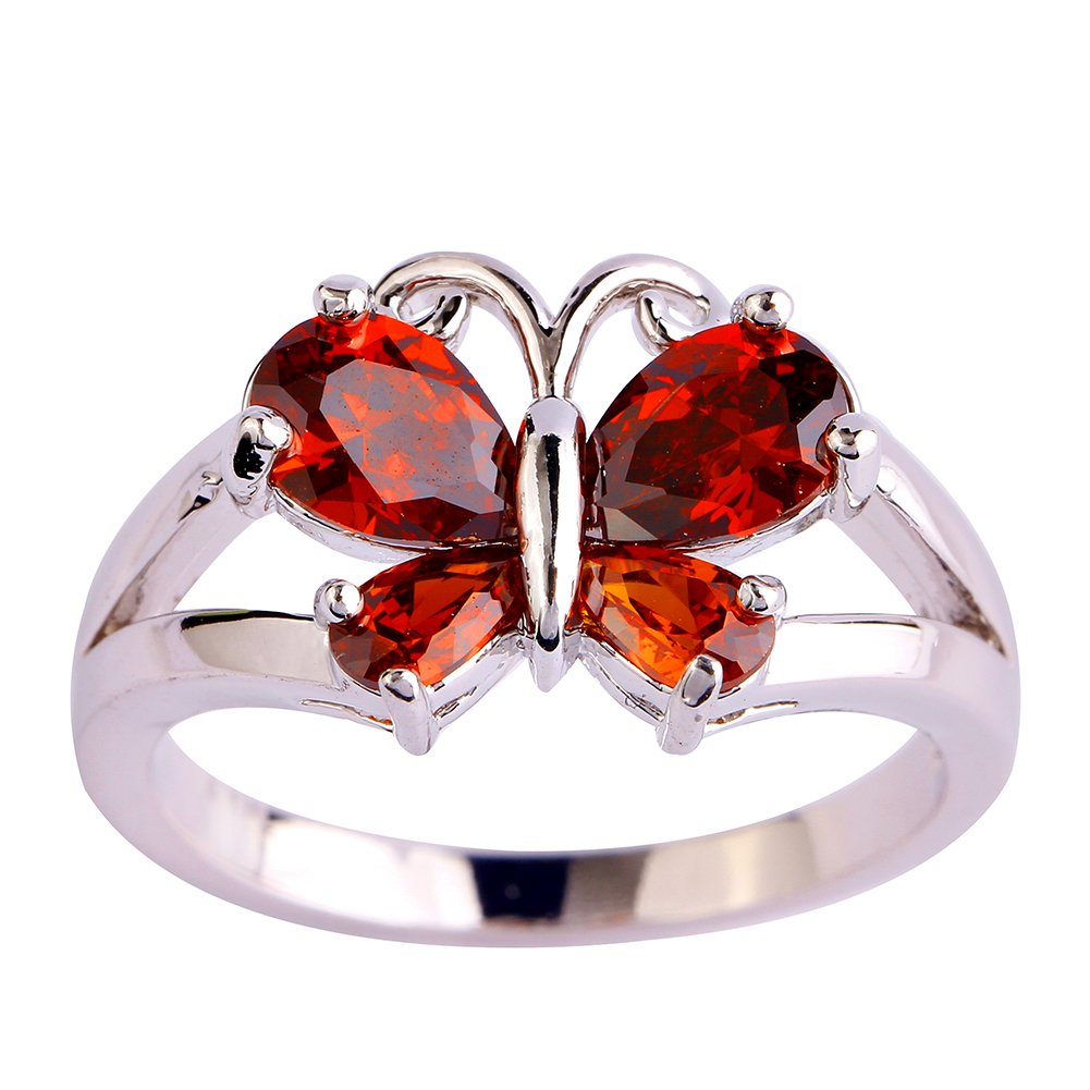 Psiroy 925 Sterling Silver Plated Created Garnet Filled Butterfly Ring Size 6