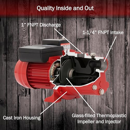 Red Lion RL-SWJ100 1 HP, 17 GPM Dual Voltage (115/230 Volts) Cast Iron Shallow Well Jet Pump, Red, 97081001