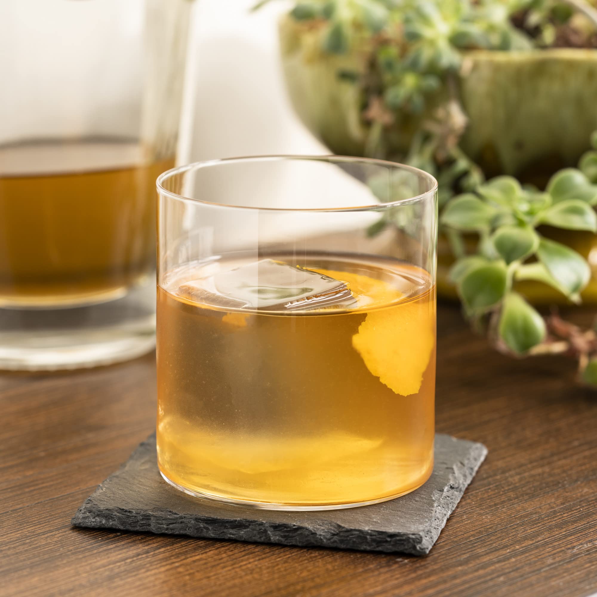 Viski Element Tumblers, Rocks glass, Modern Minimalist Old Fashioned Cocktail Glasses, Ultra Fine Crystal 13.5 Oz Set of 2