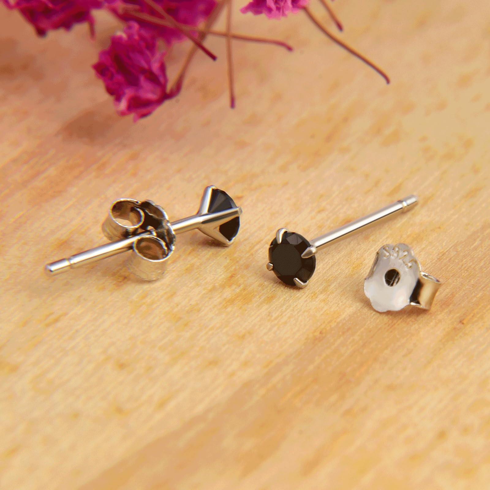 SILBERTALE 925 Sterling Silver Black Cubic Zirconia 3mm-8mm CZ Stud Earrings Men Women
