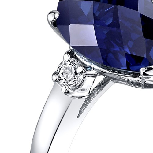 PEORA 14K White Gold 2.60 Carats Created Blue Sapphire and Genuine Diamond 3-Stone Ring for Women, Designer Teardrop Solitaire, Pear Shape 10x7mm, Comfort Fit