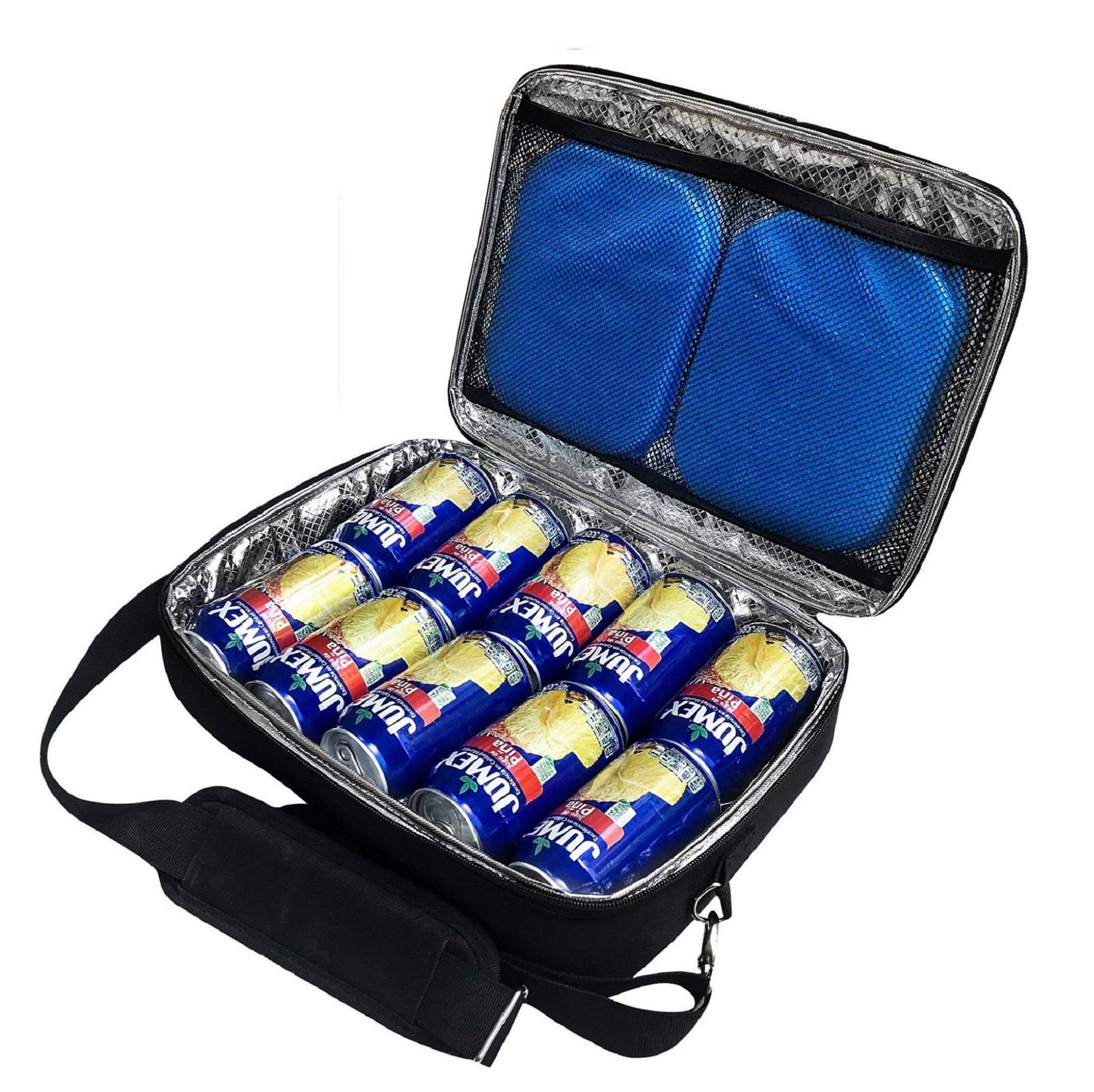 Red Suricata Insulated Slim Cooler – Ultra Thin, Flat Mini Small Cooler Lunch Bag Fits 10 Drink Cans - 2 Slim Reusable Ice Packs Included - Small Iceless Golf Cart Bag for Beer (Black)