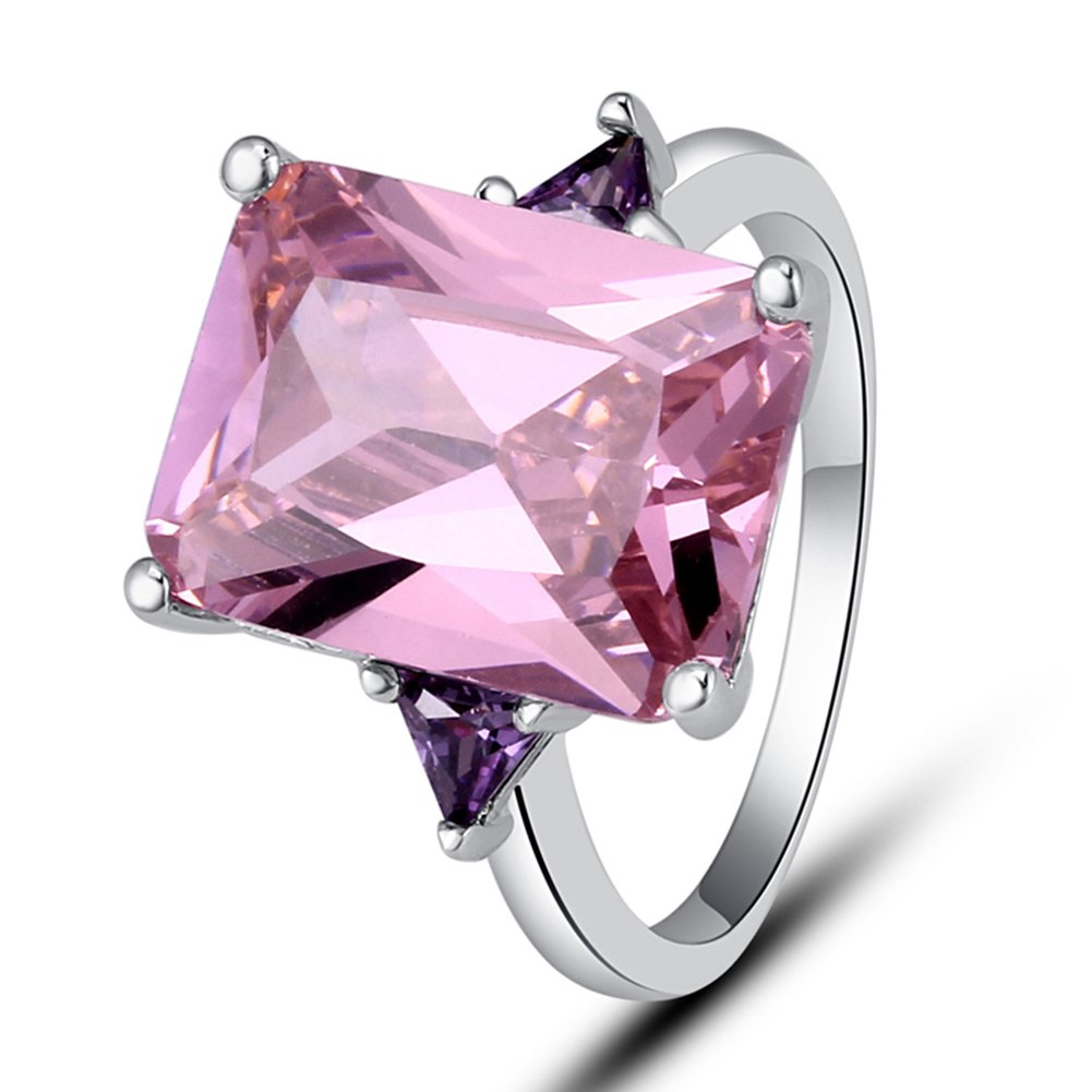Psiroy Women Jewelry Chunky Rings 925 Sterling Silver Plated Simulated Pink Topaz & Amethyst Statement Ring Size 7
