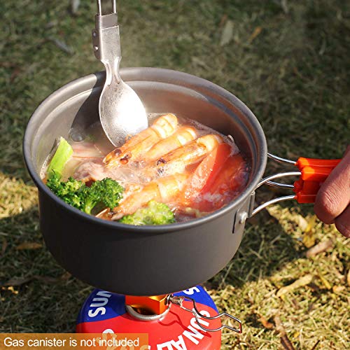 REDCAMP 16 PCS Camping Cookware Mess Kit, Backpacking Cooking Set for 3-4 Persons, Anodized Aluminum, Compact Lightweight Camping Pots and Pans Set