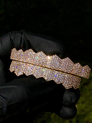 Shop-iGold 14k Gold Plated Iced Out Bling Gold Grillz for Mouth Top Bottom Hip Hop , 8 Teeth Grills for Teeth Mouth Set
