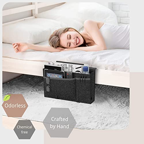 W Design Bedside Caddy, Bed Caddy for College Dorm Room, Bedside Organizer with 2 Heavy Duty Straps Fits Bunk Bed, Bedframe, Sofa, Bedside Pocket for Hospital Bed, Easy DIY Installation.