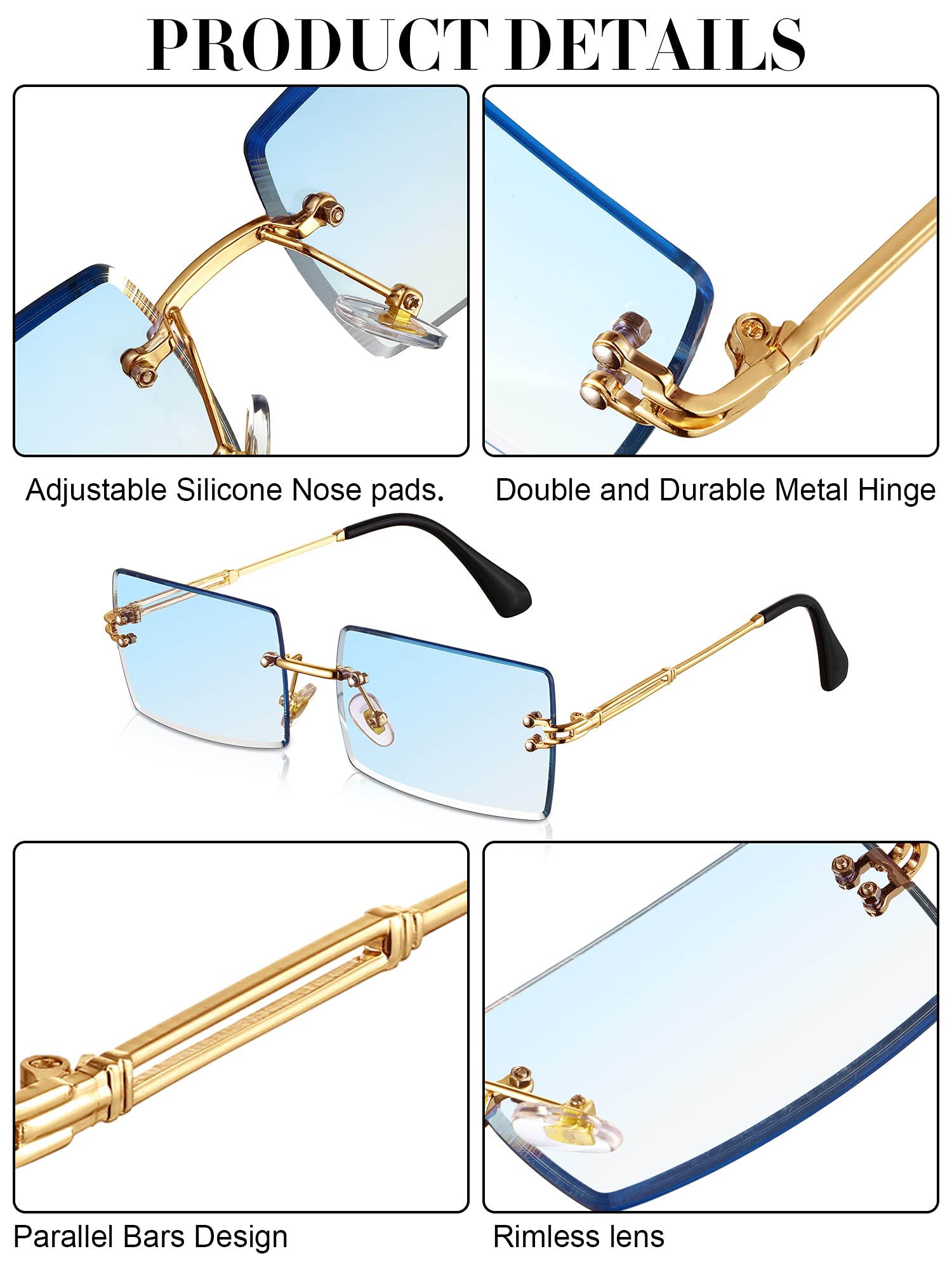 Weewooday 12 Pairs Rimless Rectangle Sunglasses Frameless Glasses Vintage Trendy Eyewear for Women Men