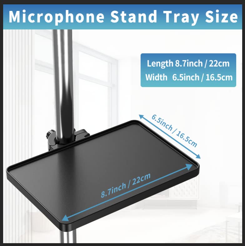 Universal Microphone Stand Tray, Adjustable Mic Stand Tray Clamp On Utility Shelf Stand. Music Stand Tray for Music Sheet, Live Streaming, Karaoke, Recording, Music Stand Accessories (8.7" x 6.5")