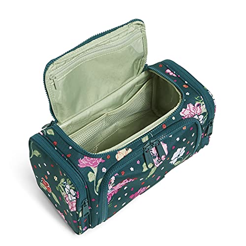 Vera Bradley Women's Recycled Lighten Up Reactive Large Travel Cosmetic Makeup Organizer Bag, Hope Blooms Teal, One Size
