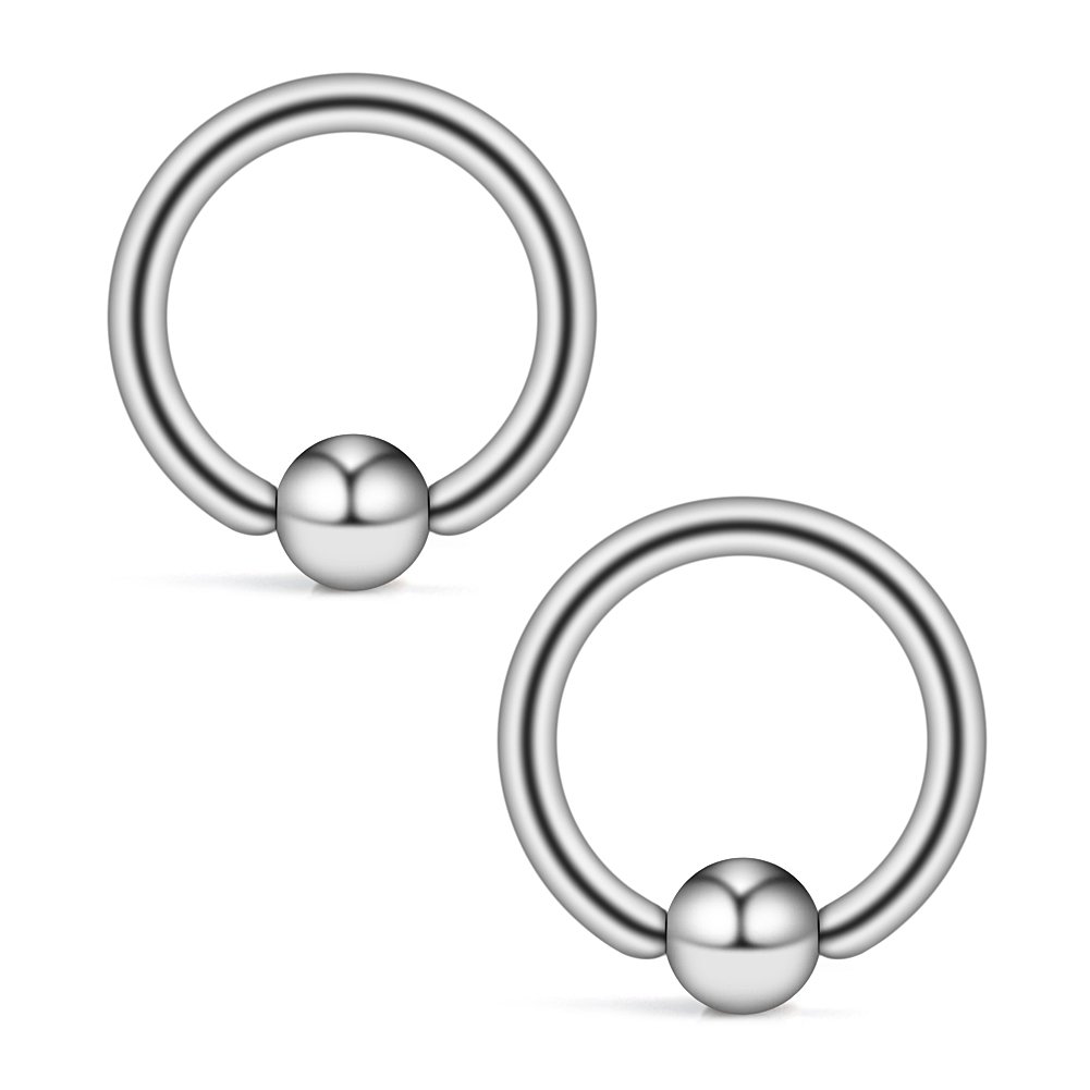 Ruifan 12G 316L Surgical Steel Captive Bead Ring PA Nipple Eyebrow Helix Tragus Cartilage Septum Piercing Jewelry 10mm 2PCS - Silver