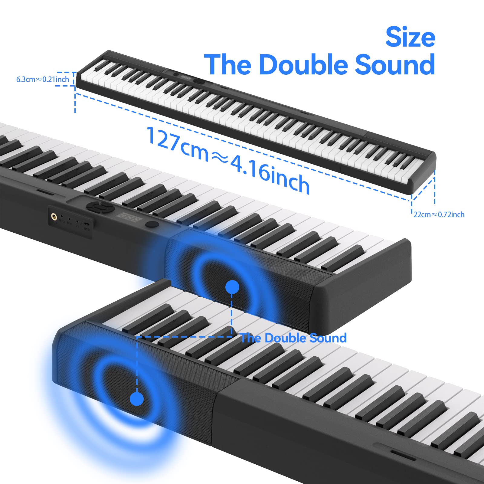 Upgrade Imitation Wood Texture Keyboard Grain Touch Sensitive 88 keys Keyboard with Bluetooth MIDI for Adult - Pearl White