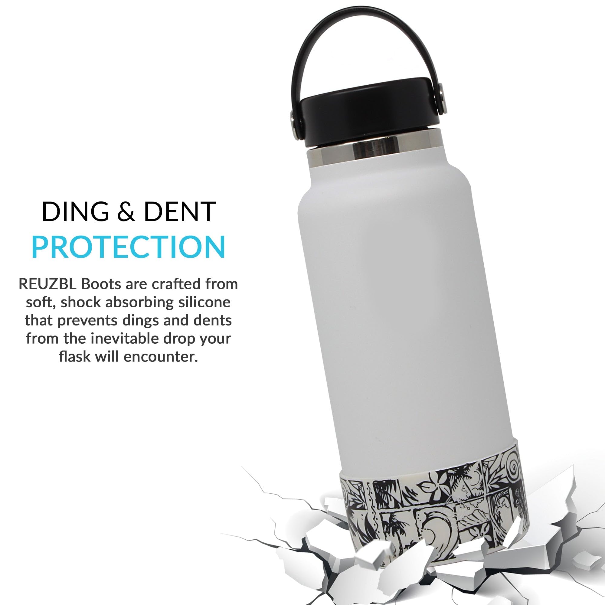 REUZBL Protective Silicone Bottle Boot for Owala FreeSip 40 oz, Hydro Flask 32-40 oz, Iron Flask, Takeya, Thermoflask, and Similar Wide Mouth Water Bottles, Protective Bottle Accessory