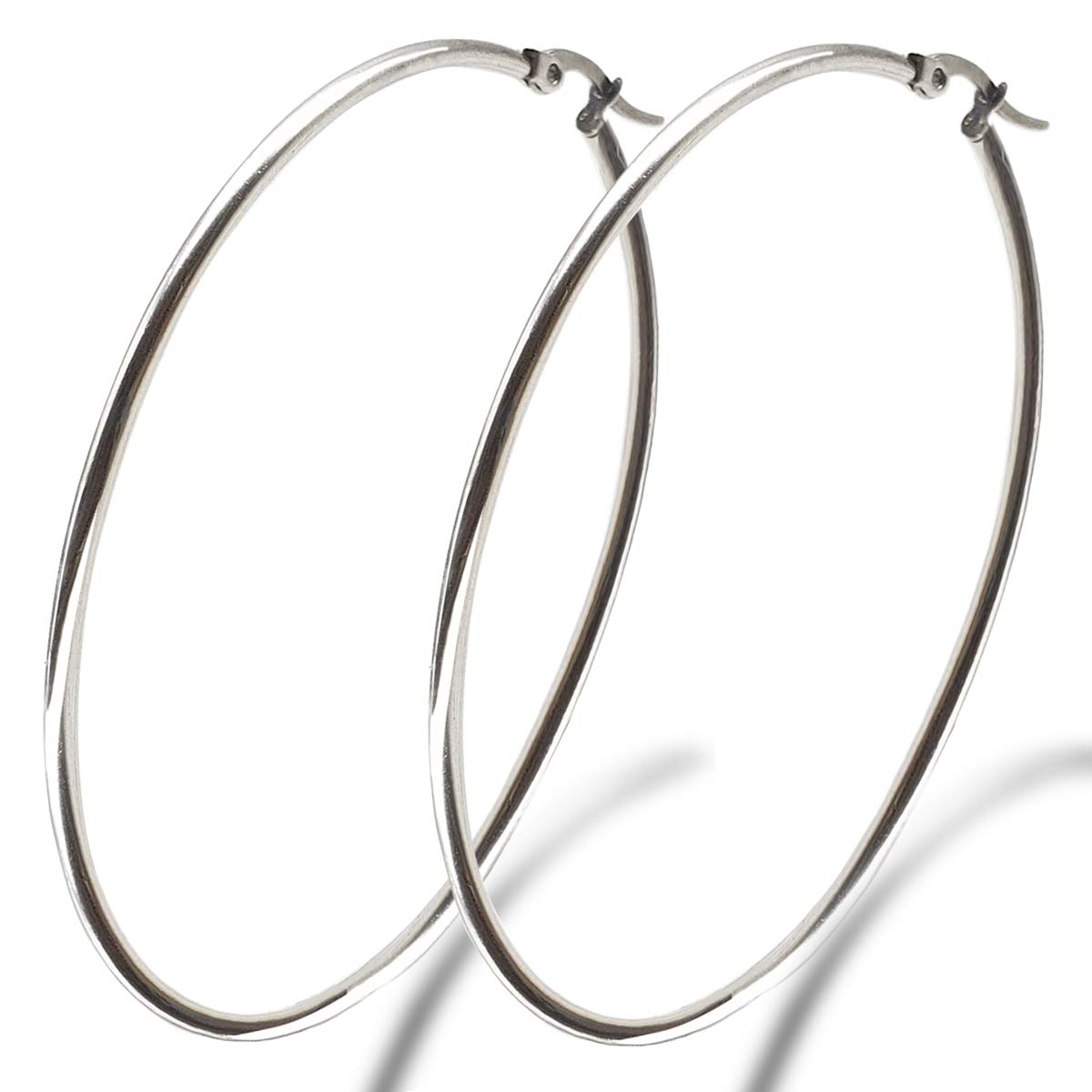 Silver Large Hoop Earrings for Women - Stainless Steel, Healthy Choice for Sensitive Ears (silver, 70)