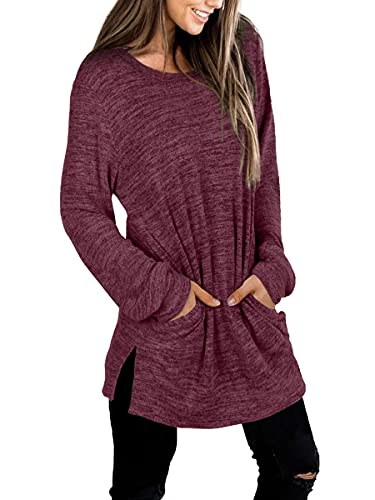 XIEERDUO Plus Size Sweatshirts For Women Oversized Sweaters Crewneck Tunic Tops Fuchsia 3XL