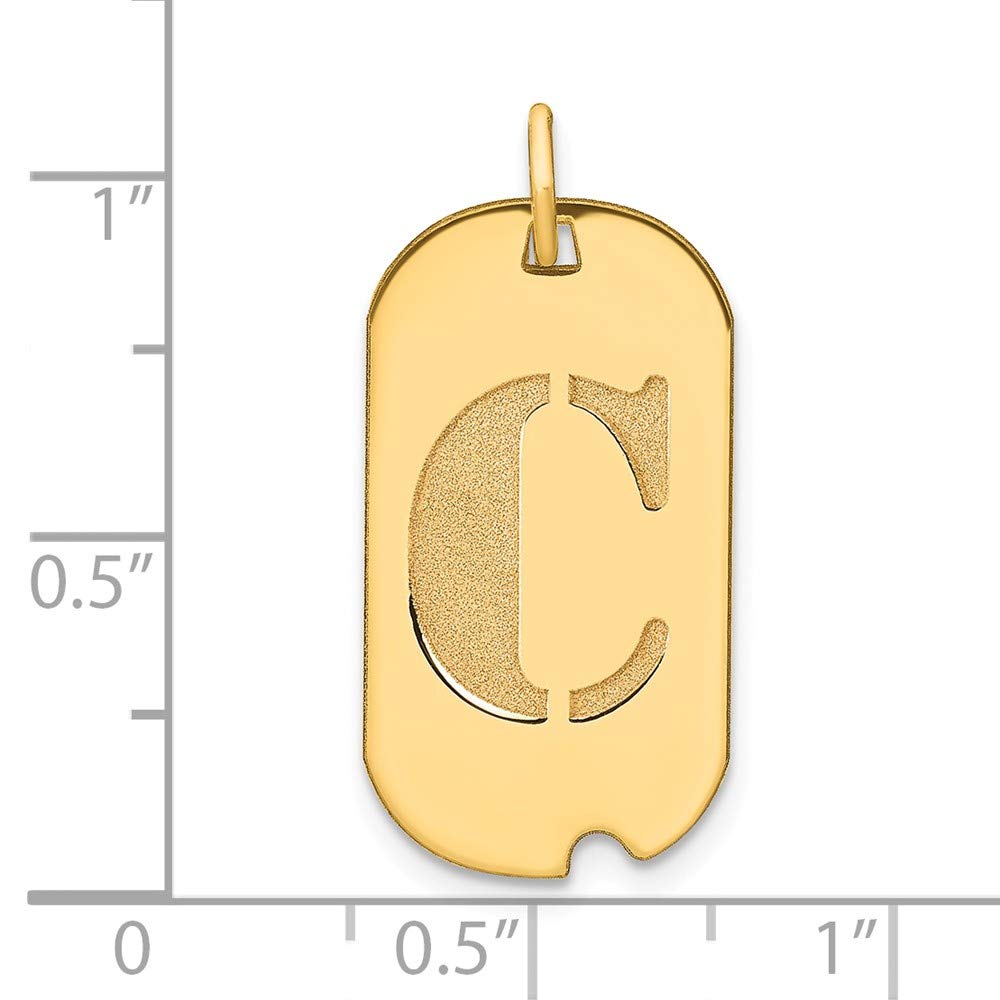 Solid 14k Yellow Gold Letter C Initial Dog Tag Pendant Charm