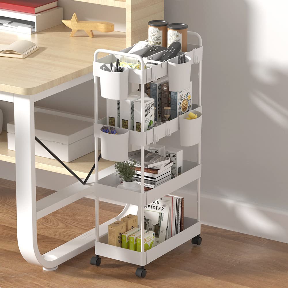 TiLeMiun Rolling Cart Laundry Slim Storage Utility Cart Bathroom 4 Tier Mobile Nursery Multifunctional Slide Out Organizer