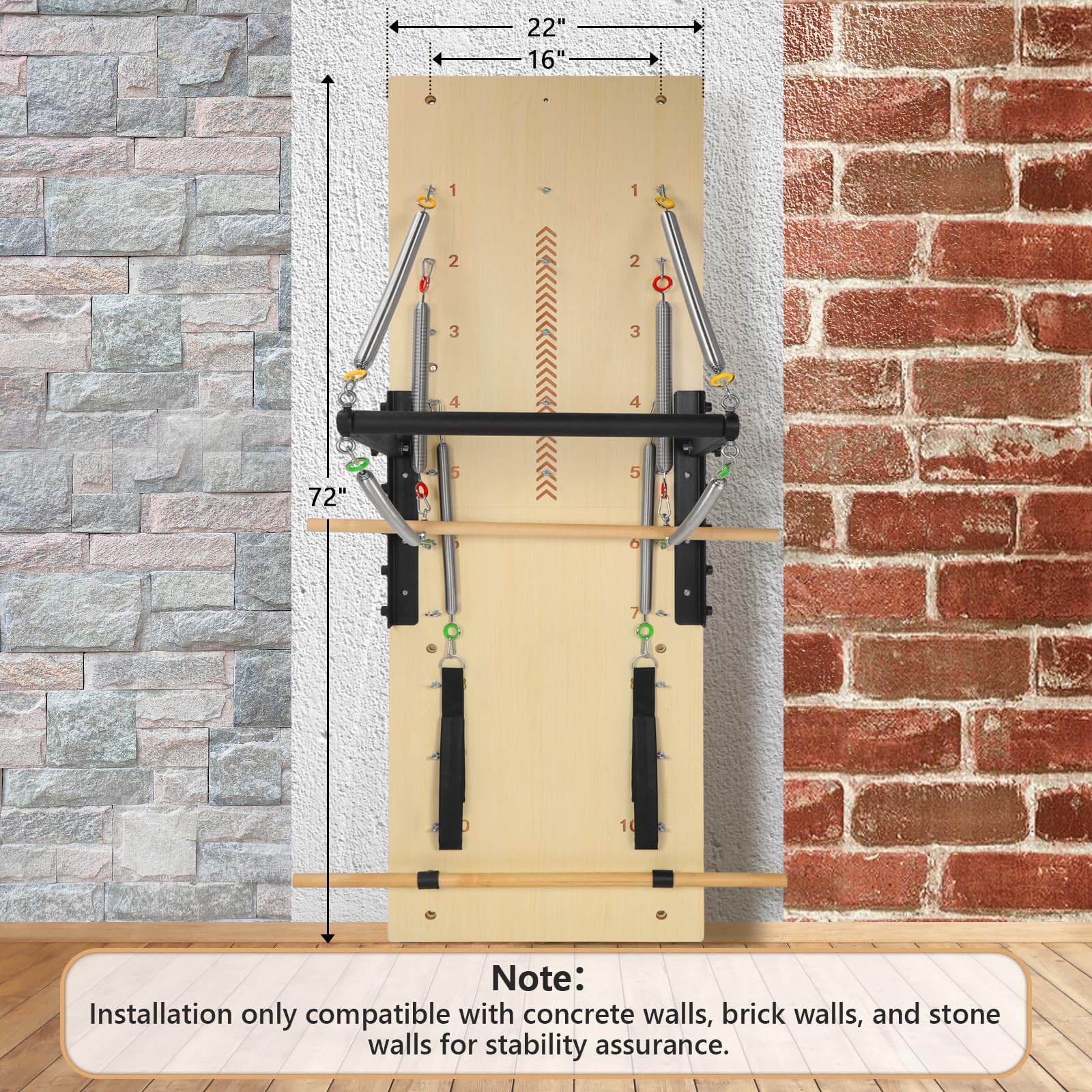 Pilates Springboard, Exercise Equipment, Wall Mounted Pilates Reformer Machine, Yoga Fitness Trainer Suitable for Home & Gym Workout