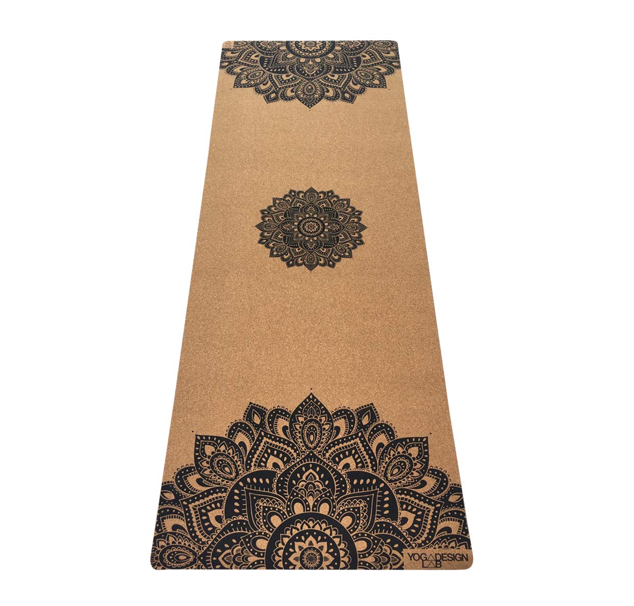 YOGA DESIGN LAB | The Cork Yoga Mat | Eco Luxury | Ideal for Hot Yoga, Power, Bikram, Ashtanga, Sweaty Workouts | Studio Quality | Includes Carrying Strap! (Mandala Black, 1.5mm)
