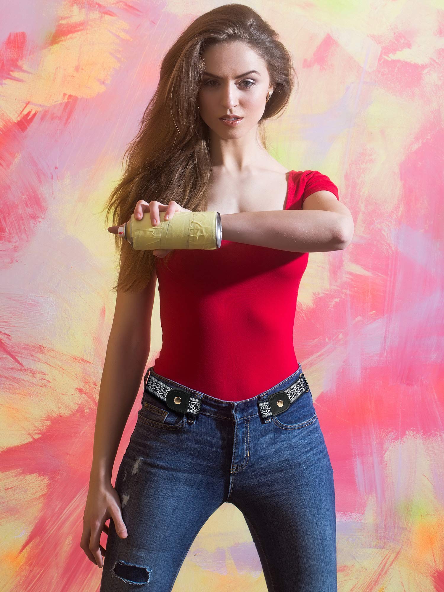Syhood 4 Pieces Elastic Belt for Women No Buckle Buckless Belt Stretch Belt Invisible Elastic Belt Unisex for Jeans Pants(Color 3)