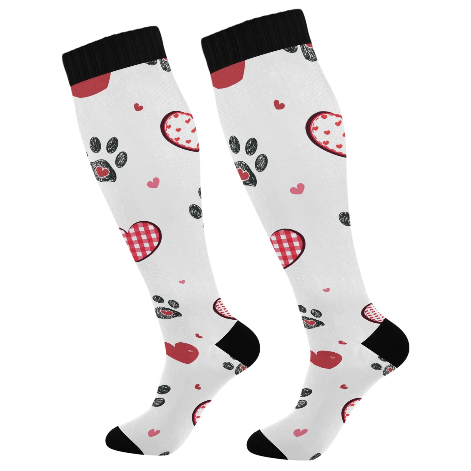 xigua Valentine's Mother's Day Hearts Paws Compression Socks 20-30mmHg Knee High Stockings for Sport Nursing - 1 Pair