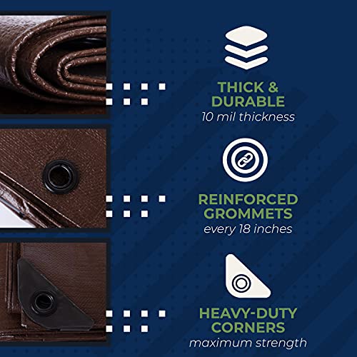 Tarps Heavy Duty Waterproof - Tarp Cover Brown/Silver, Thick Material, Tear Proof, UV Resistant, Heavy Duty Edges, Boat Tent, RV or Pool Cover 10x12