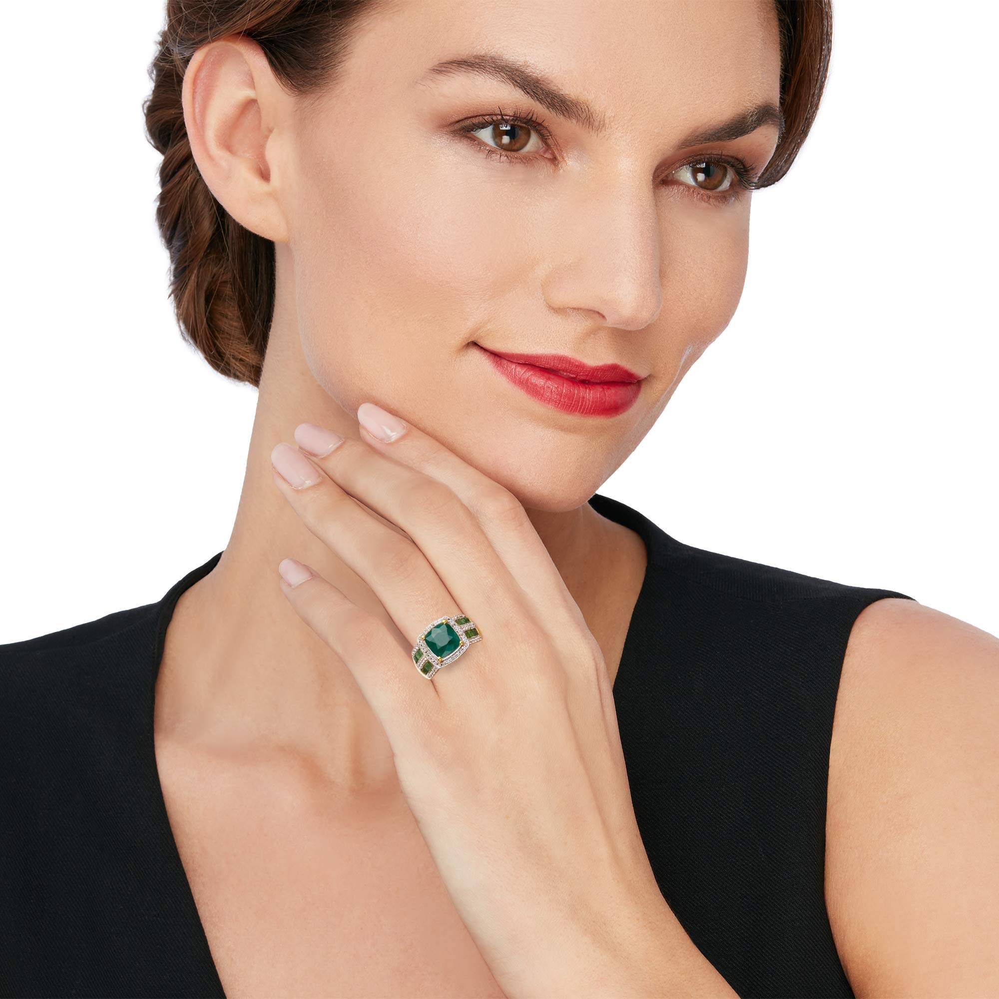 Ross-Simons 3.70 ct. t.w. Emerald and .40 ct. t.w. White Topaz Ring in 18kt Gold Over Sterling. Size 9