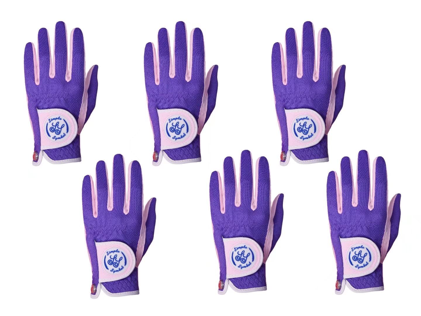 SIMPLE SYMBOL Women's RainGrip Golf Glove,Hot Wet Weather Comfort,Six Pack (Six Left Hand Or Six Right Hand) Four Colors,Pink/Purple/White/Green, Left Hand Right Hand(Purple,S,Left)