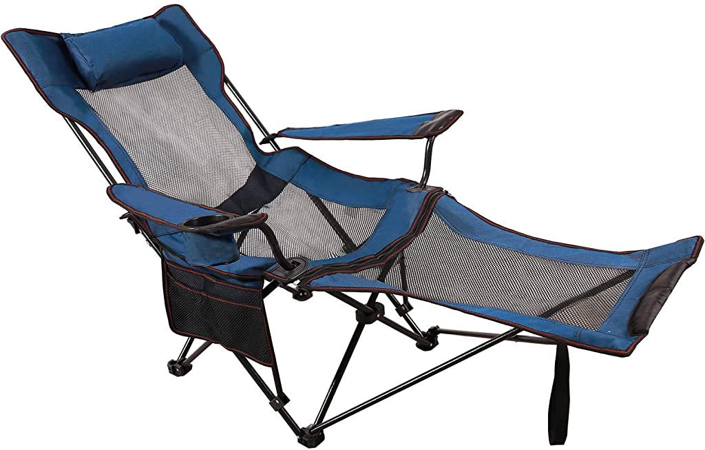 REDCAMP Camping Chair with Foot Rest, Heavy Duty Folding Camp Chairs for Adults 300 lbs, Lightweight Portable for Outdoor,Blue with Mesh Back