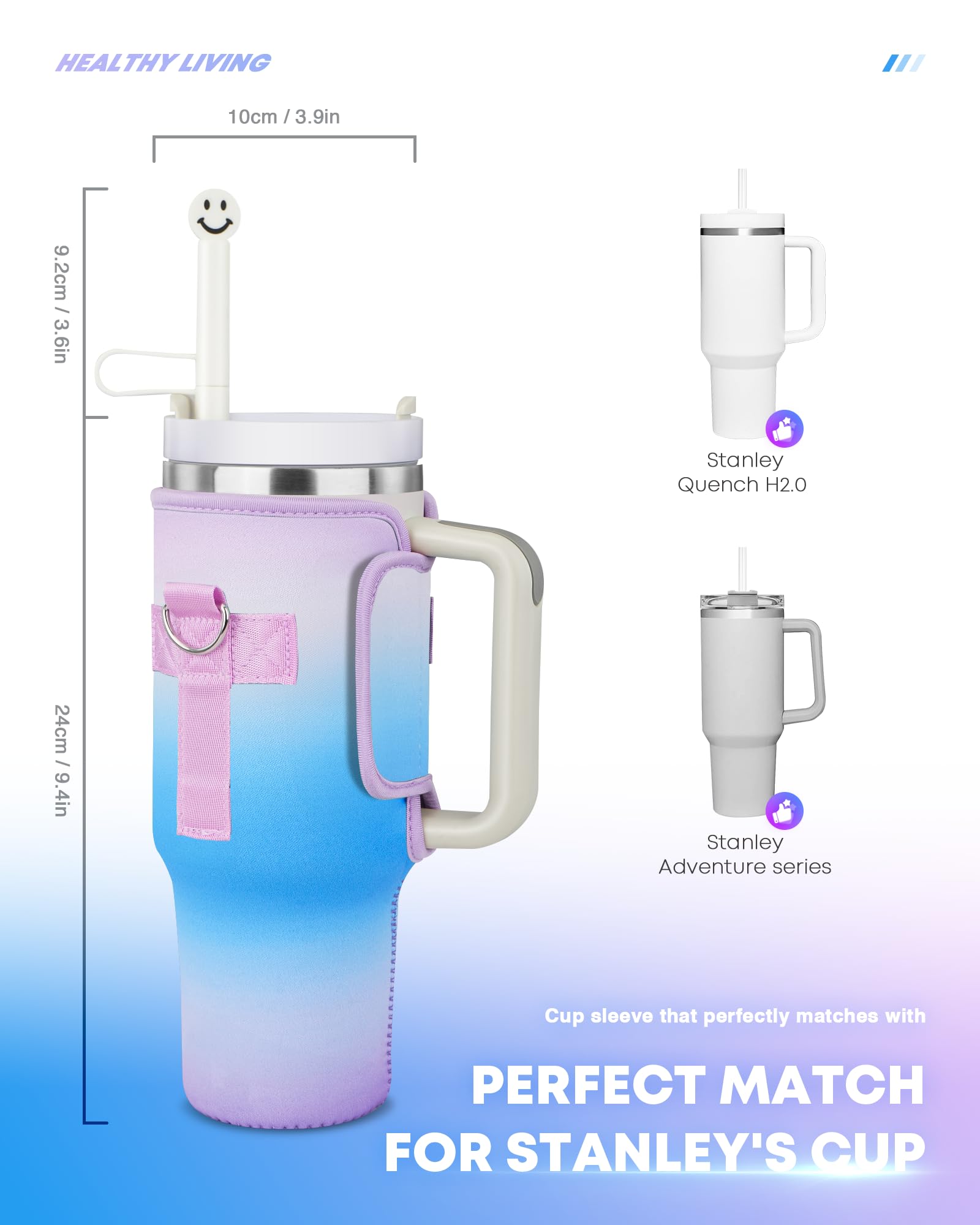 REX-SANTO Water Bottle Holder for Stanley Cup with Strap,Tumbler Accessories for Stanley 40 oz,Anti Drop and Leakage,Suitable for Sports and Outdoor Use(Tropical Fruit)(Cup Not Included)