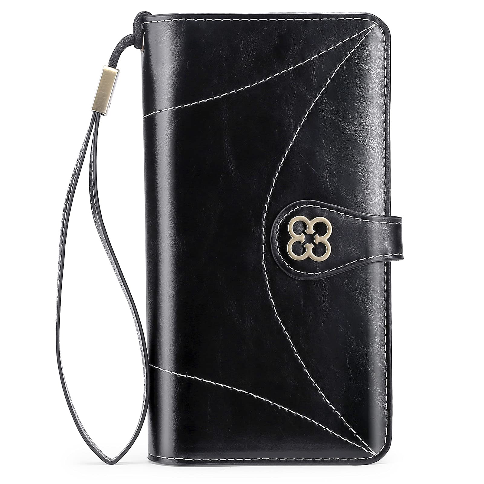 Womens Leather Wallet Ladies Wallets With Rfid Protection Black Large Capacity Trifold Change Purse Checkered Wallet Card Holder Wristlet Wallets For Women Zip Stitch Wallet