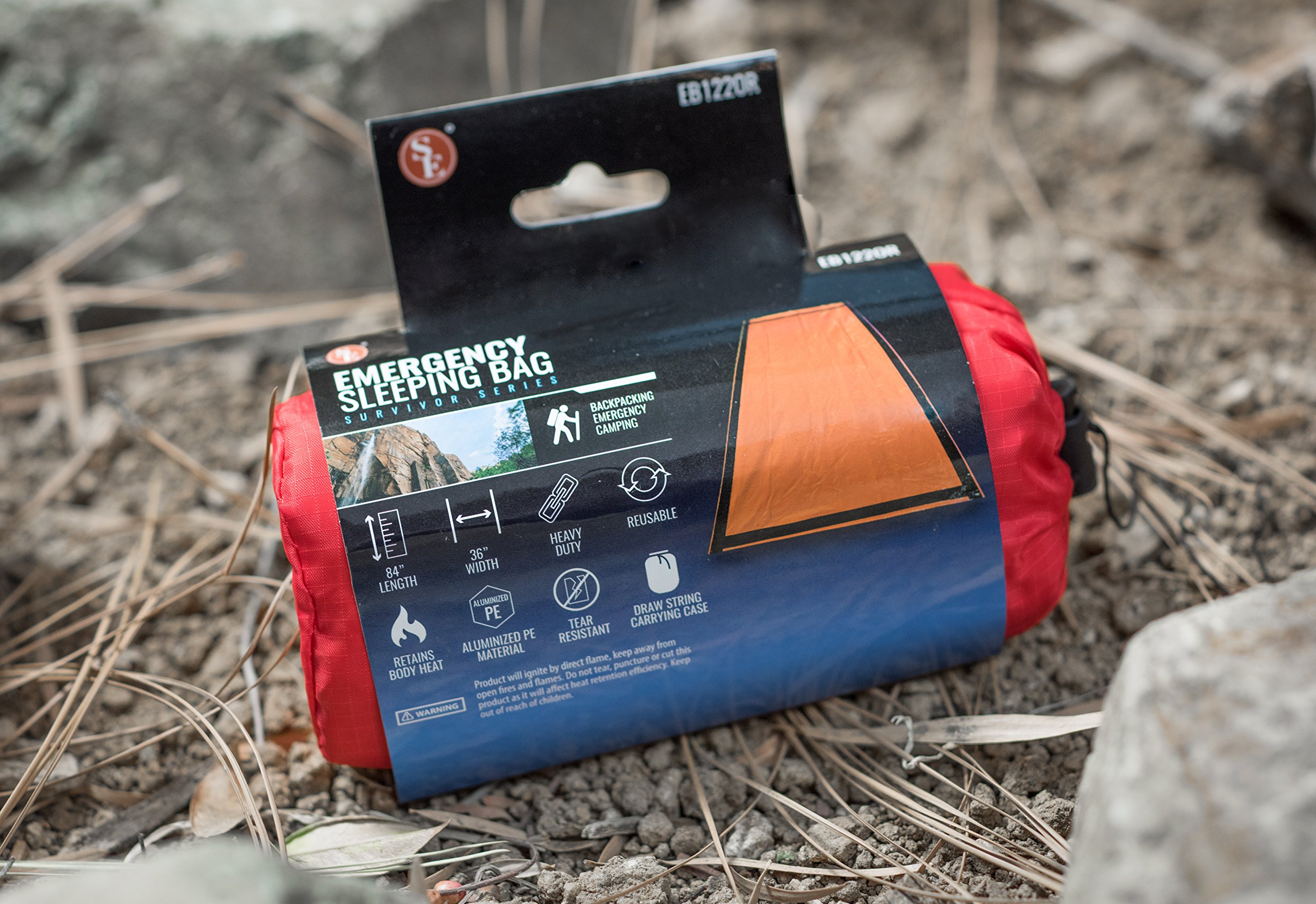 SE Heavy Duty Emergency Aluminized PE Sleeping Bag, 84" x 36", Orange - Ideal for Camping, Hiking, and Survival Kits - EB122OR