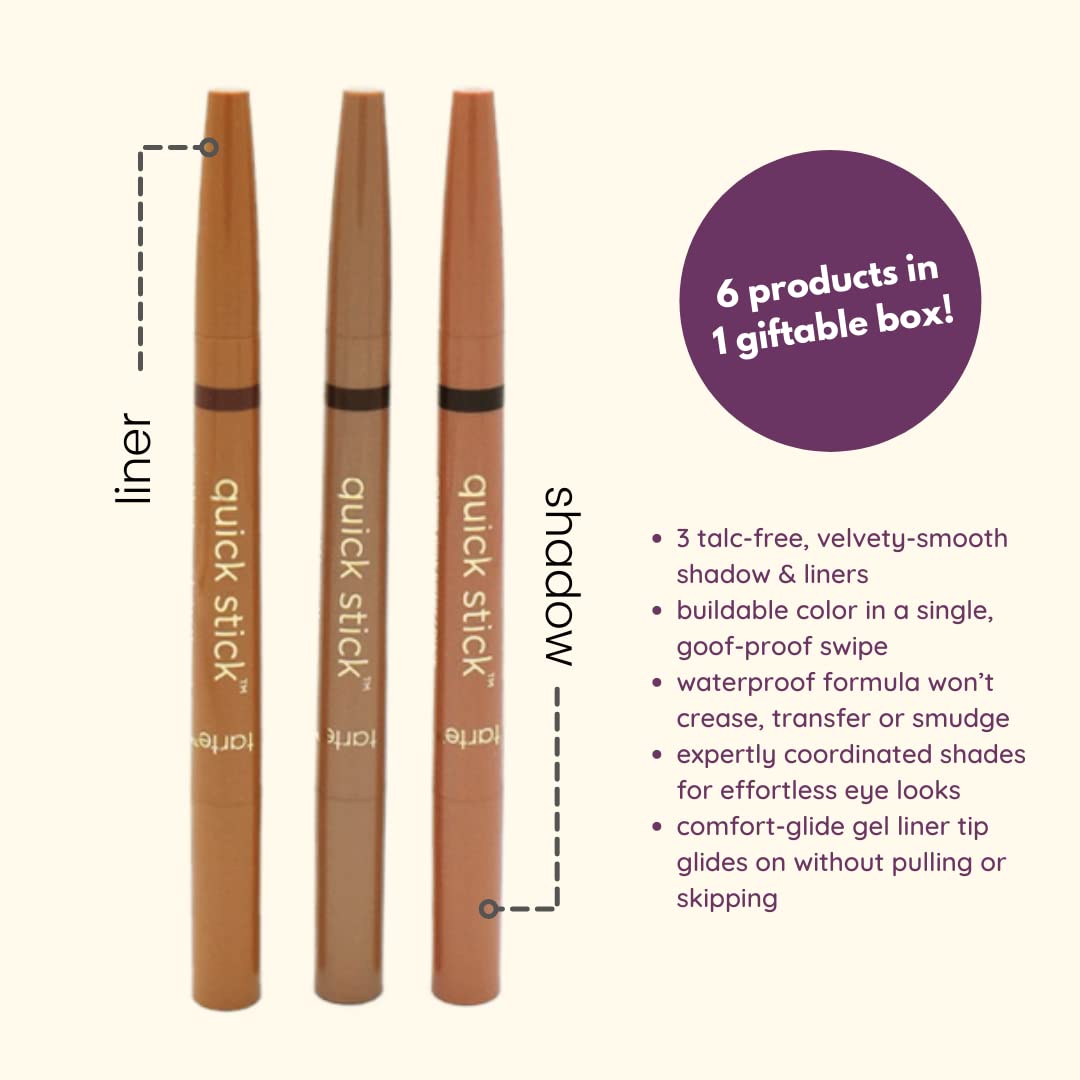 Tarte Cosmetics Holiday 30-Second Eyes Shadow and Liner Trio - Rose Gold Luster, Golden Pink Luster, Golden Bronze Luster,, 3 Count (Pack of 1)